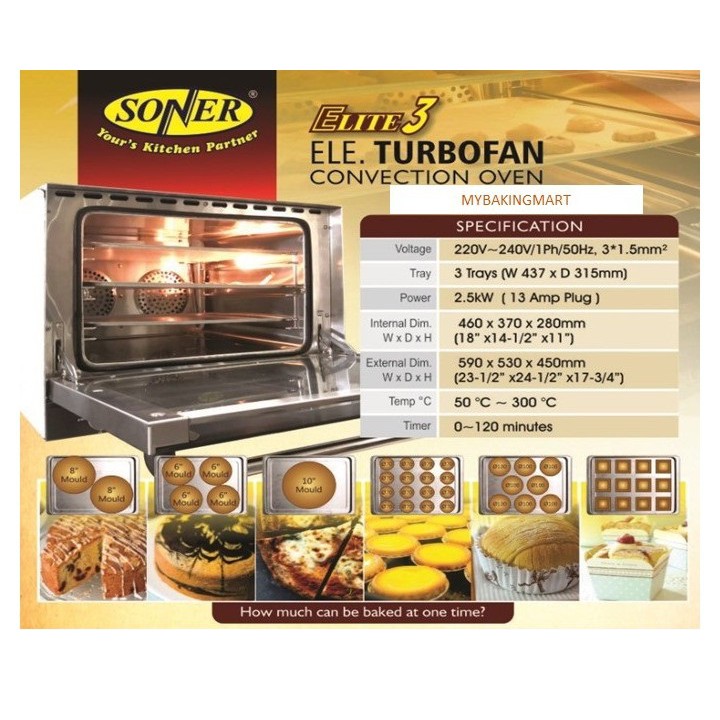READY STOCK Soner Electric Convection Oven ELITE 3 (Turbo Fan) | Shopee ...