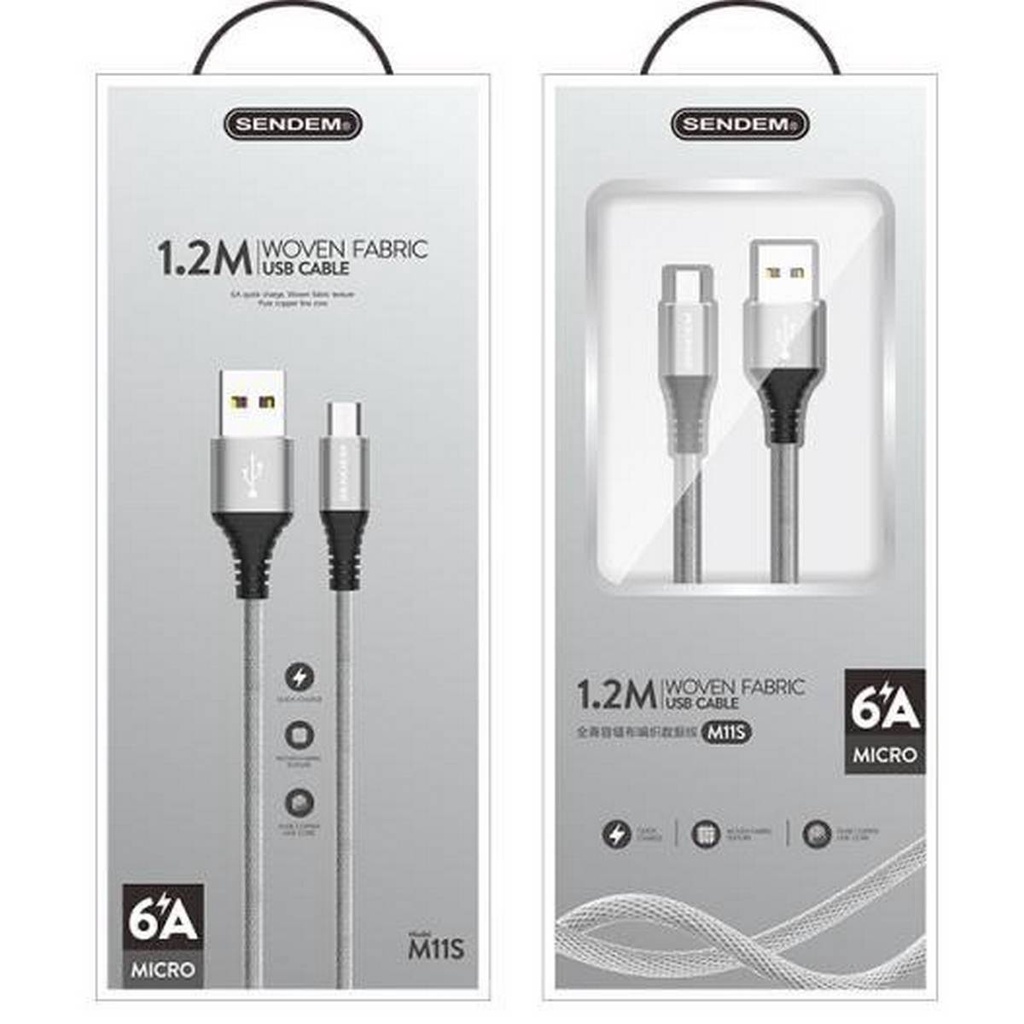 ORIGINAL SENDEM M11S USB Data Cable 6A 1.2Meter Quick Charge WOVEN ...