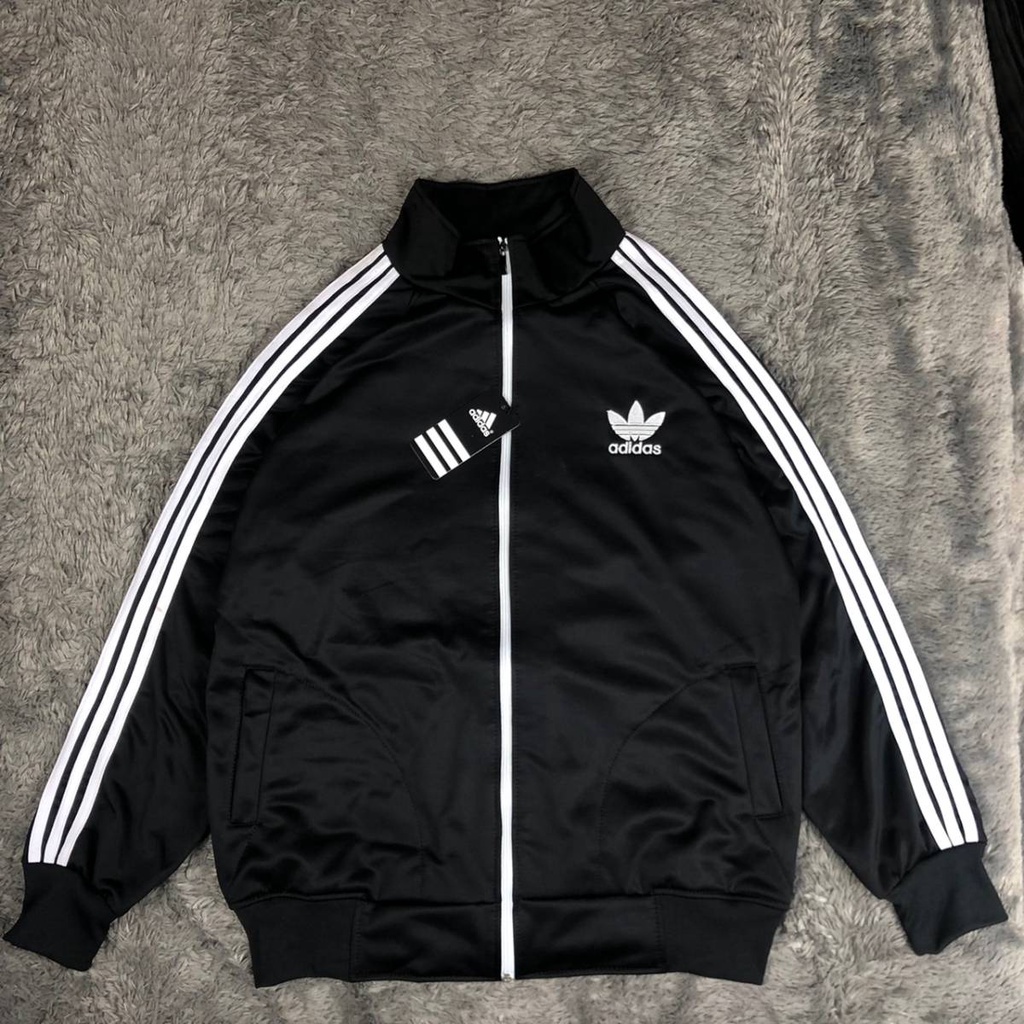 HITAM Adidas Firebird Black Jacket With Embroidered Logo | Adidas ...