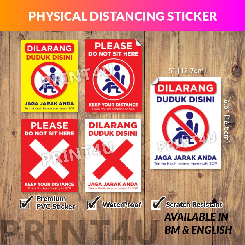 PRINT4U " DILARANG DUDUK DISINI/DO NOT SIT HERE" SOP STICKER PHYSICAL ...