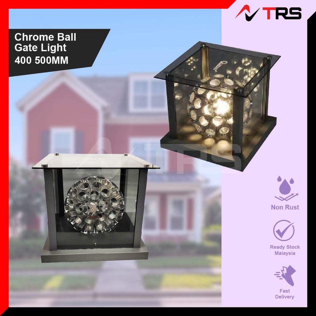 NON RUST Stainless Steel LED Chrome Ball 400 500MM Pillar Lamp Gate ...