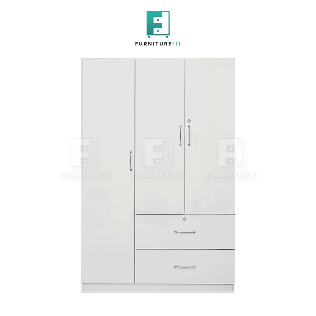 FurnitureFit ALMARI 3 PINTU + LACI / ALMARI PUTIH / WHITE WARDROBE ...