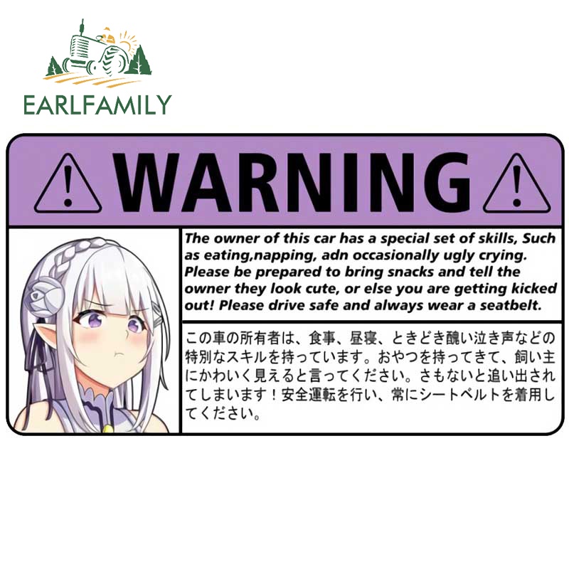 EARLFAMILY 13cm x 7cm Emilia Warning Anime Car Stickers Graffiti ...