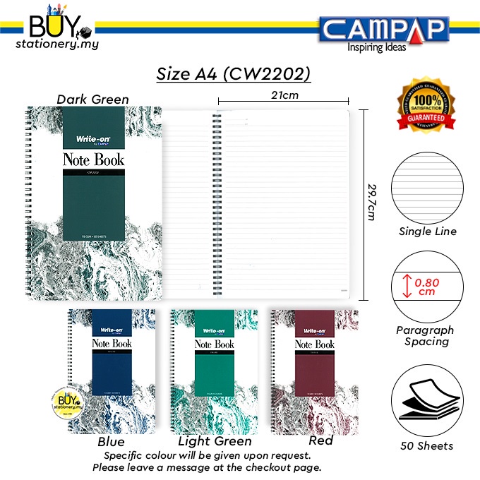Campap A4 A5 A6 A7 Write On Spring Notebook 70gsm -(1s/PCS) Buku Nota ...