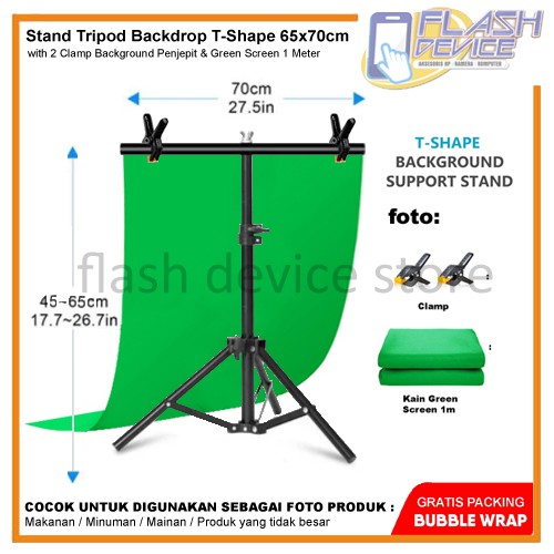 Stand Background Backdrop T-Shape 65x70cm with 2 Clamps+Green Screen ...