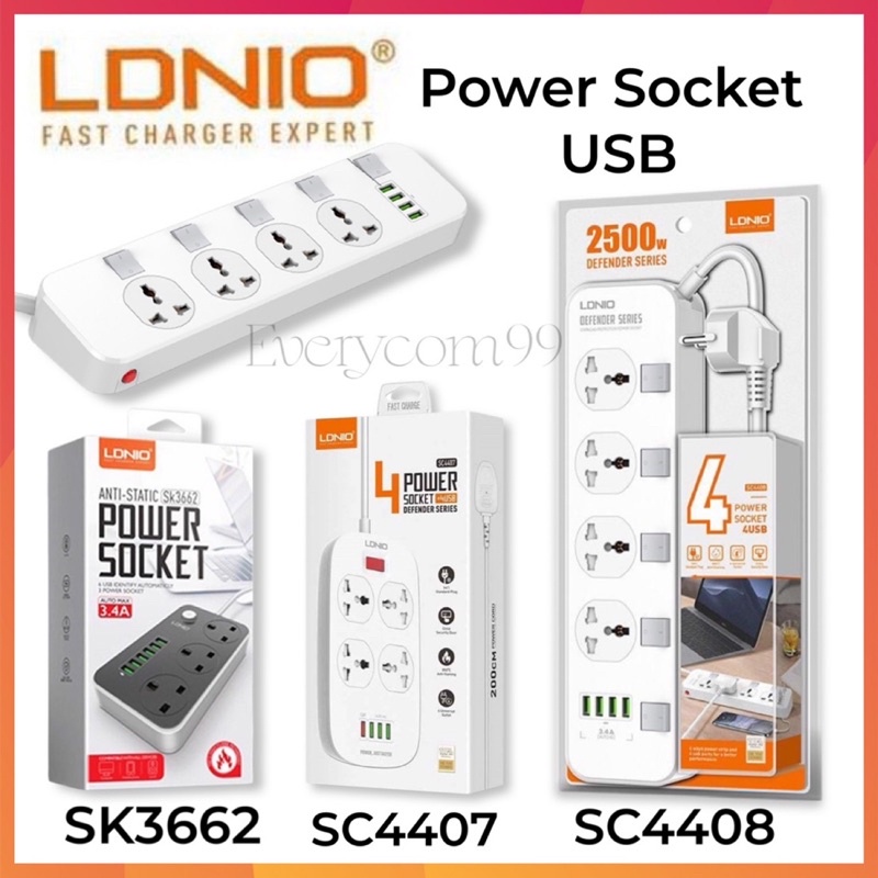 LDNIO Power Strip 4 Socket & USB Output /LDNIO plug extension SC4408 ...