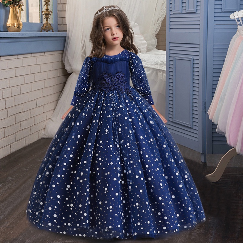 2022 Spring Summer New Style Girls Dress Mid-Long-Sleeved Puff Sleeve ...