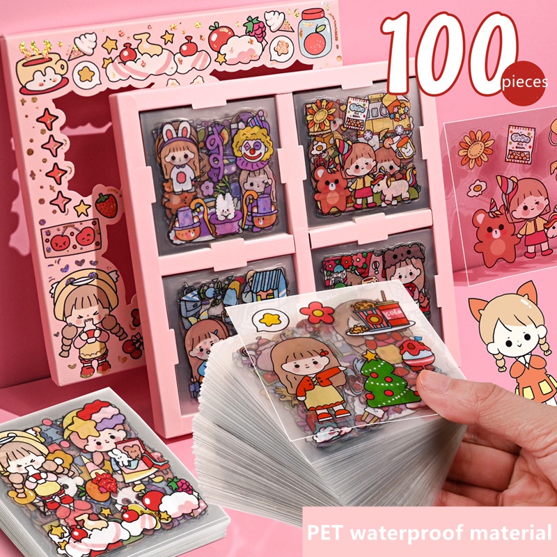 100PCS cute waterproof sticker cartoon pattern dinosaur rabbit bear ...