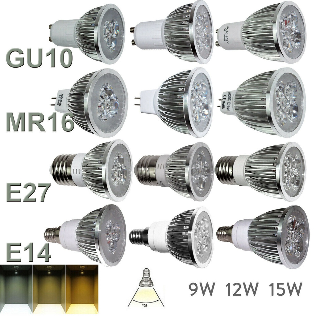 High Power LED Spotlight Bulbs GU10 MR16 E27 E14 9W 12W 15W LED Bulbs 85-265V DC 12v Lampada LED ...