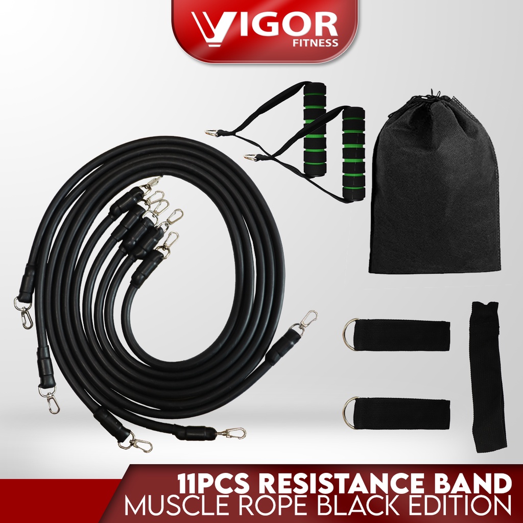 Vigor Fitness Resistance Band Muscle Rope Black Edition (11 Pcs) / Tali ...