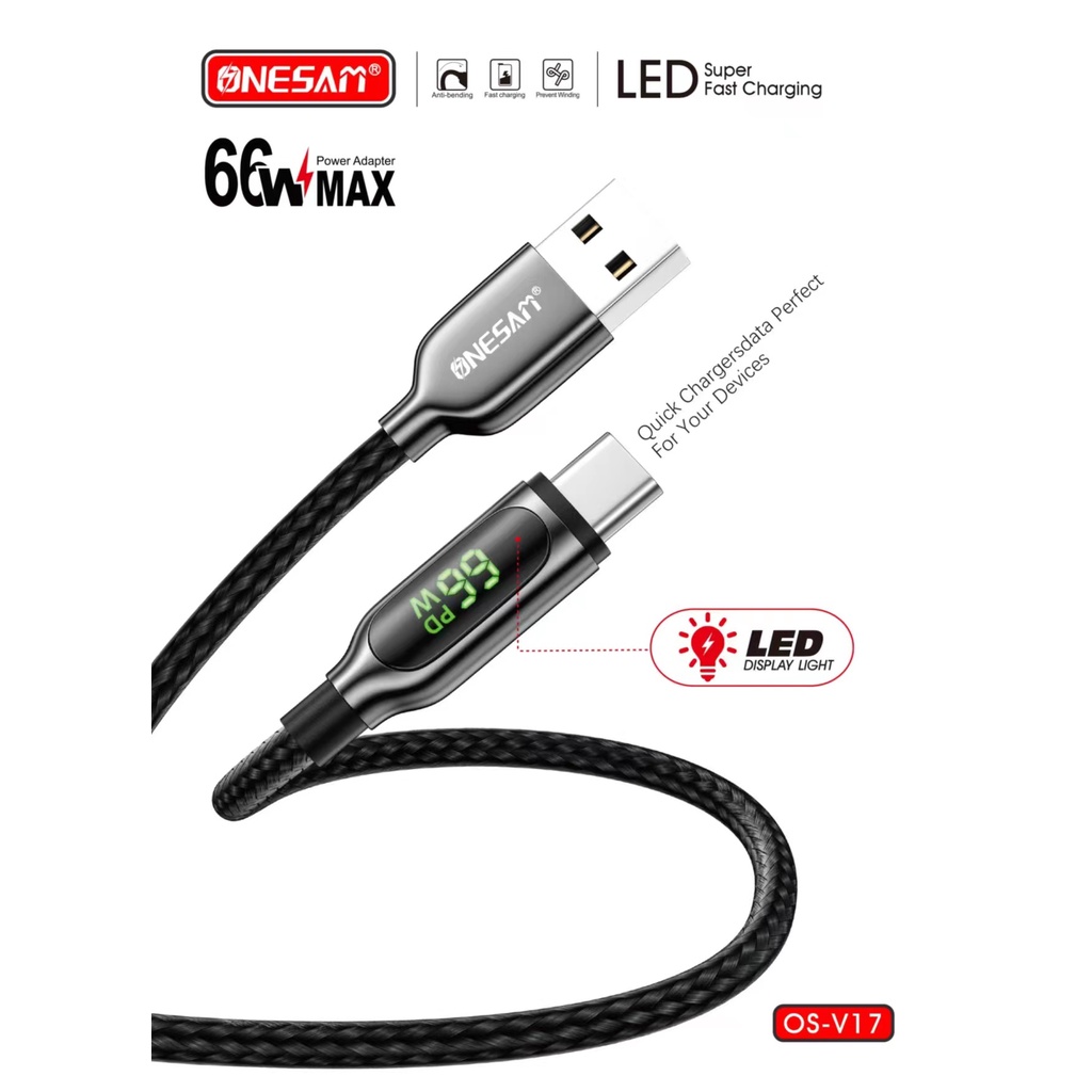 ONESAM OS-V17 66W USB Data Cable LED Digital High Speed Qualcomm 3.0 ...