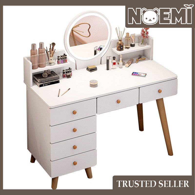 NOEMI Dressing Table With Drawer And Led Mirror Meja Bilik Tidur Makeup ...