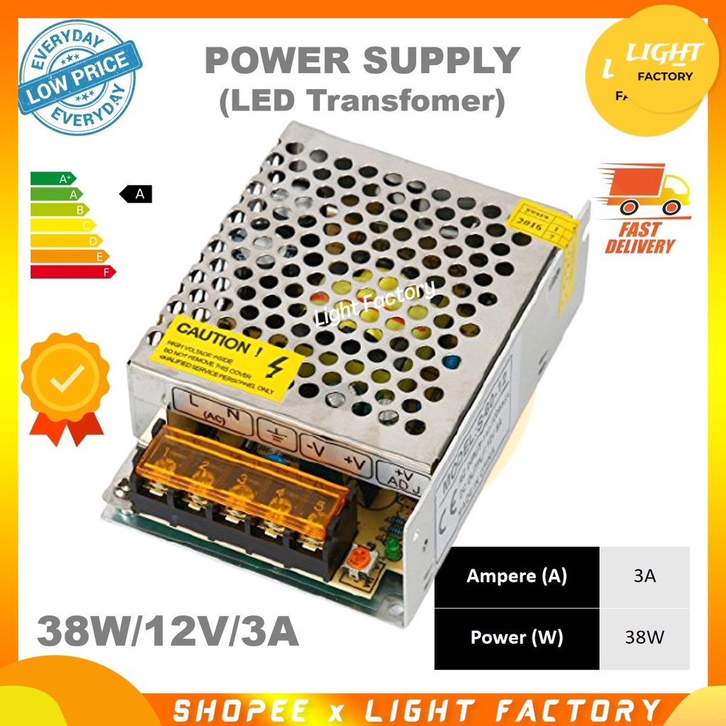 New DC 38W 12V 3A LED Driver Power Supply For LED Strip Light Display ...