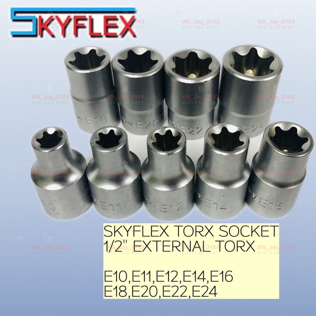SKYFLEX 1/2" EXTERNAL TORX SOCKET E10 E11, E12, E14, E16, E18, E20, E22 ...