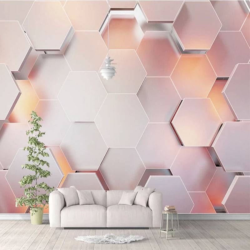 Custom 3D Wallpaper Modern Simple Pink Pentagon Geometric Wall Paper ...