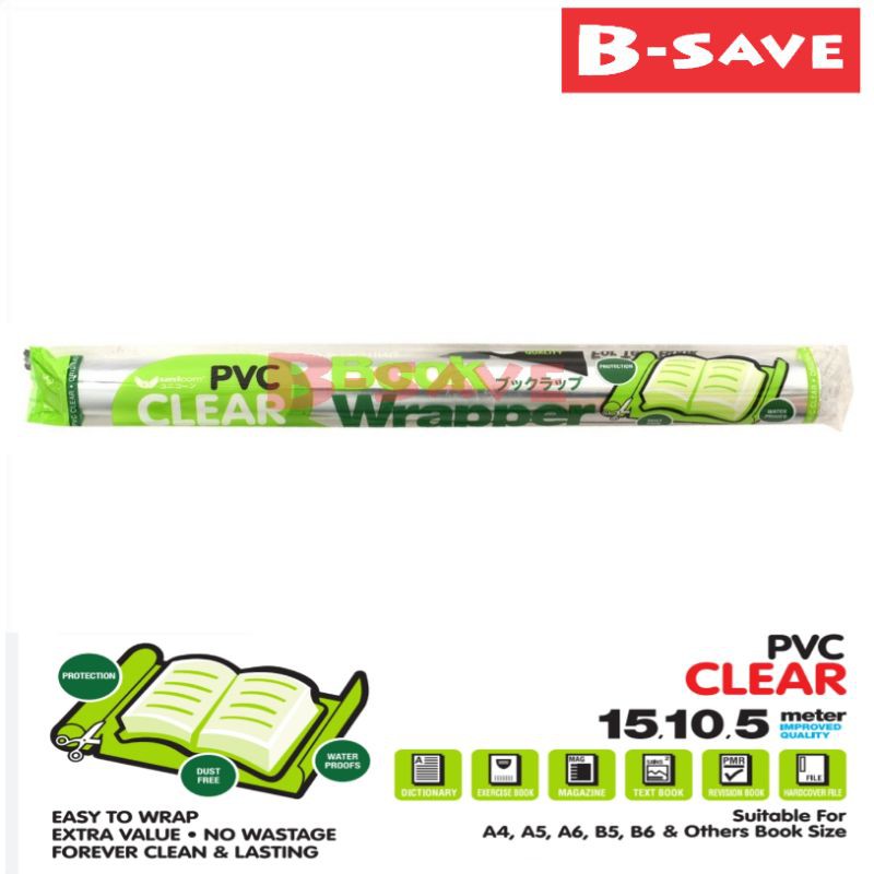PVC Clear Book Wrapper Roll 340mm x 5meter Book Cover Pembalut Buku ...