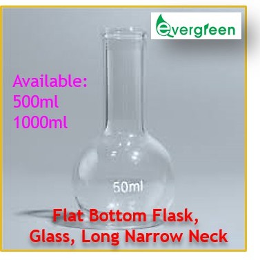Flat Bottom Flask Glass Long Narrow Neck 50ml, 100ml, 250ml, 500ml and ...