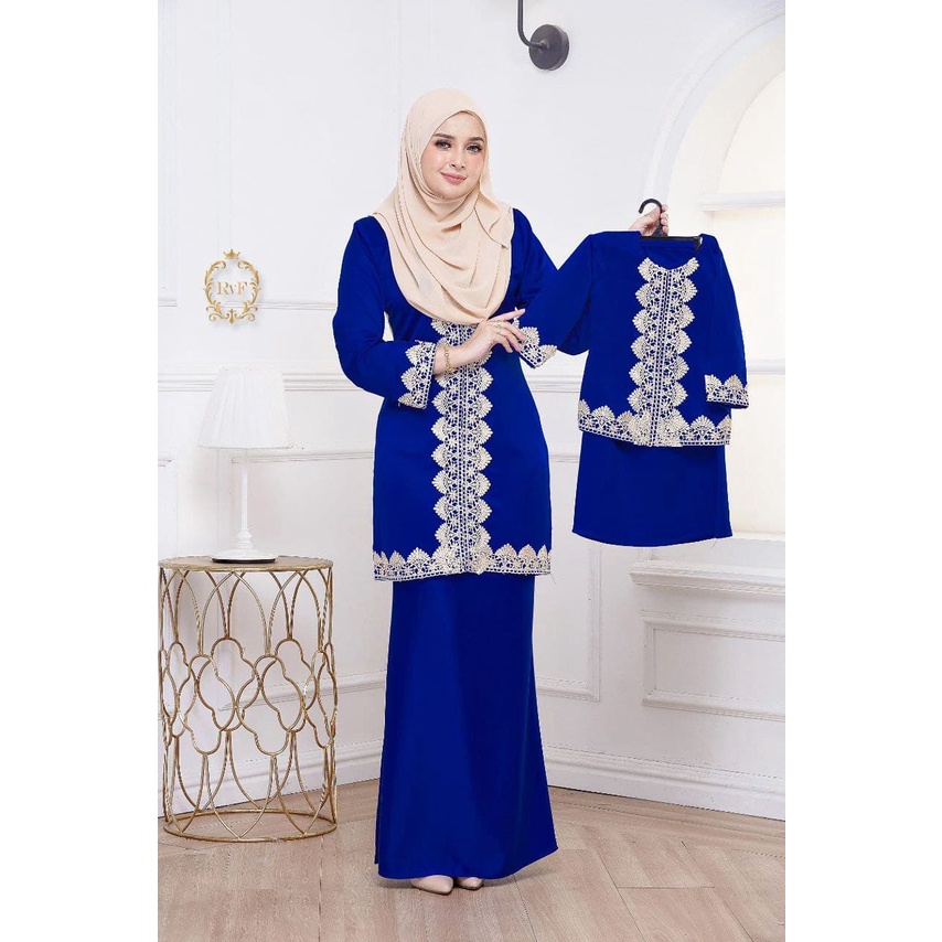 BAJU KURUNG MODEN ROYAL BLUE KURUNG PLUS SIZE LACE SET FAMILY SEDONDON IBU ANAK BAJU RAYA 2024 ...