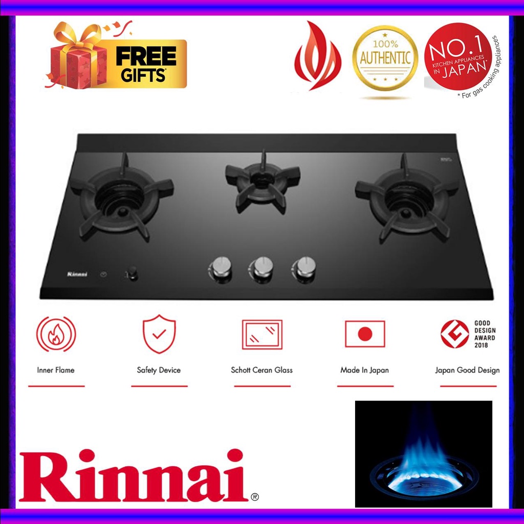 (READY STOCK) Rinnai RB-3CGT 3 Inner Burner Gas Hob (Glass) Built-in Gas Stove RB3CGT | Shopee ...