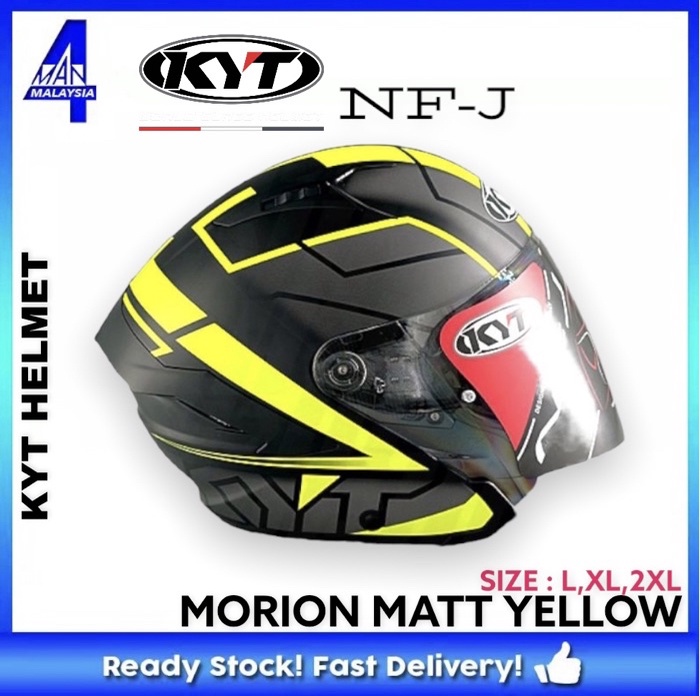 KYT NFJ HELMET MOTION MATT YELLOW RED FUXIA PINK GLOSS WHITE DOUBLE VISOR (FREE HELMAT CLEARING ...