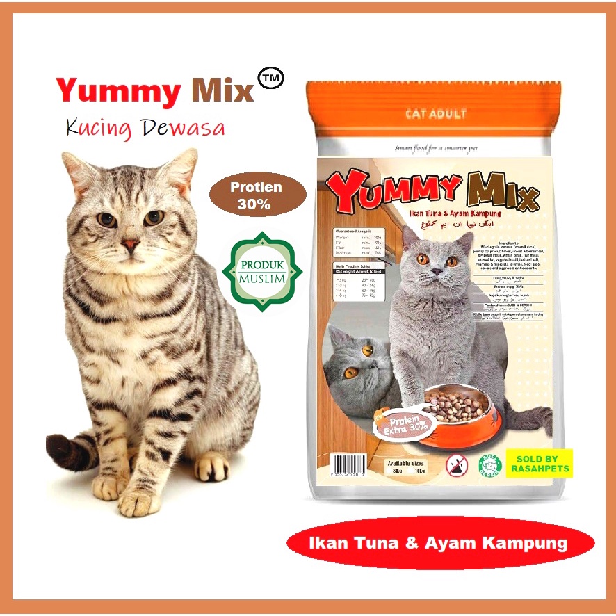 makanan kucing 10kg yummy mix(kucing dewasa) | Shopee Malaysia