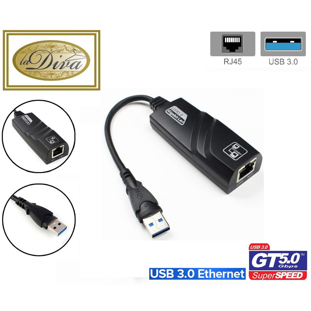 TINYTECH USB 3.0 TO ETHERNET RJ45 GIGABIT NETWORK LAN ADAPTER (U30/LAN ...