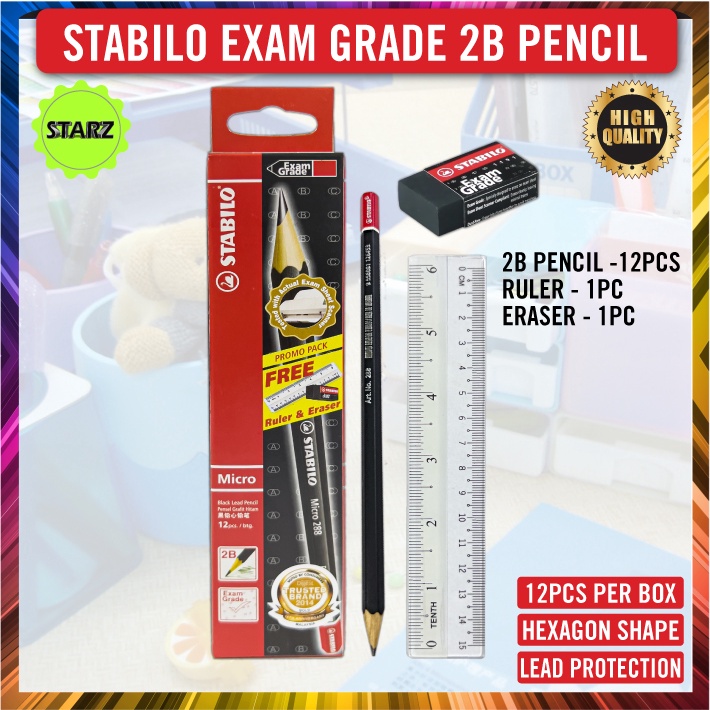 STABILO Exam Grade 2B Pencil Set / Blister Pack 12 In 1 - Free Ruler ...