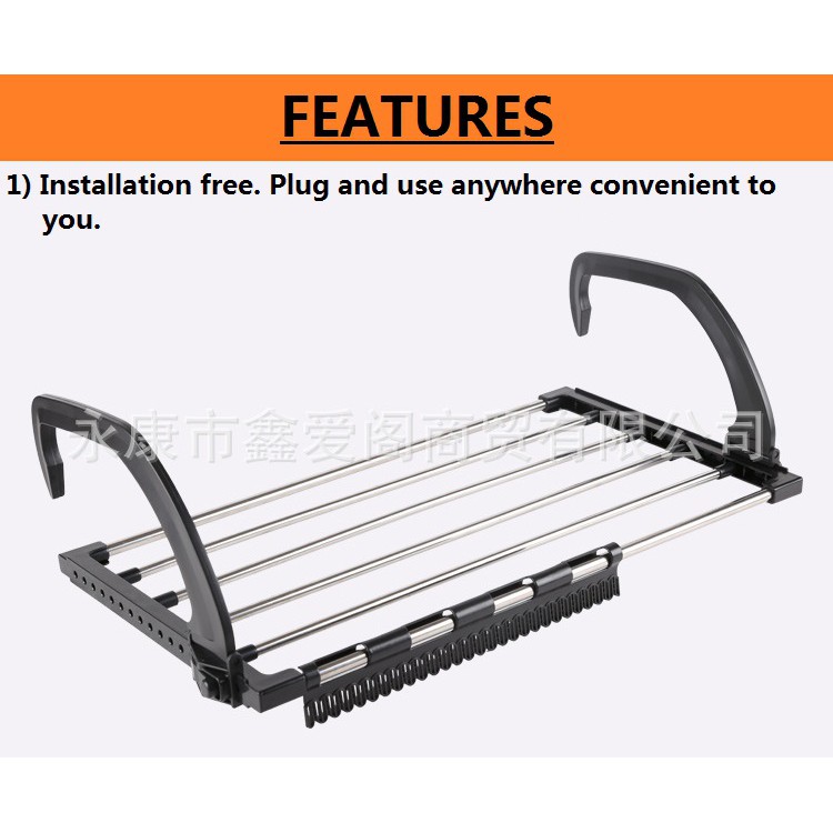 [EC] Multi-functional Balcony Clothes Drying Rack Hanger [S/M/L size ...