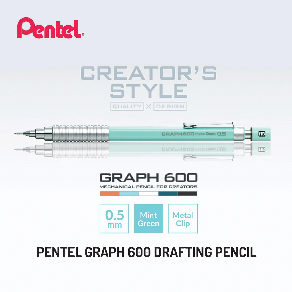 Pentel Graph Gear 600 Draughting Mechanical Pencil - 0.5 mm -MINT GREEN ...