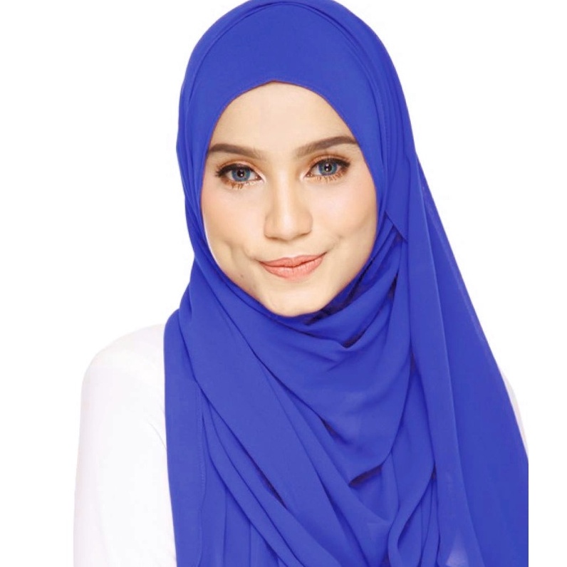 Tudung Instant Shawl Chiffon Selendang Ironless Hitam Putih Keknis ...