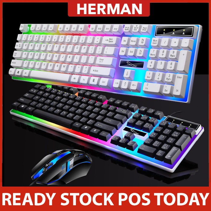 HERMAN 😍 G21 wired USB luminous gaming keyboard mouse computer ...