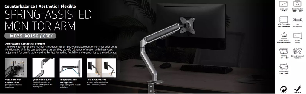 MachDesk Single&Dual Desktop Mechanical Spring Monitor Arm Holder ...