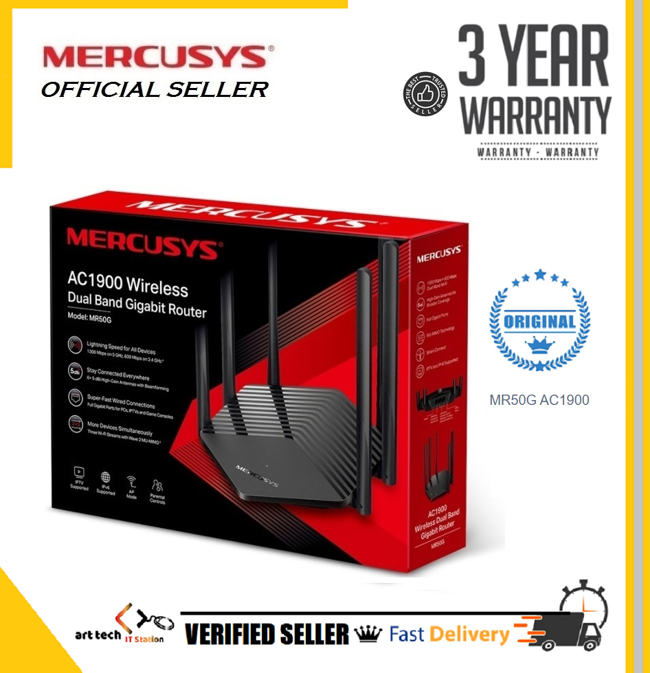 Mercusys ( Powered by TP Link ) MR50G AC1900 Gigabit Dual Band 5GHz+2 ...