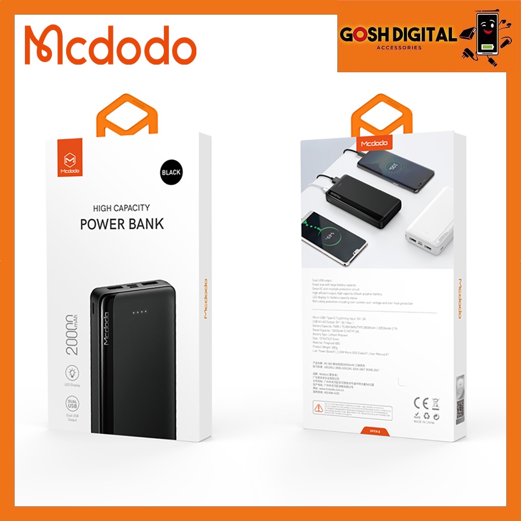 Mcdodo 20000mAh Type C Lightning Port Dual USB A Portable Power Bank ...