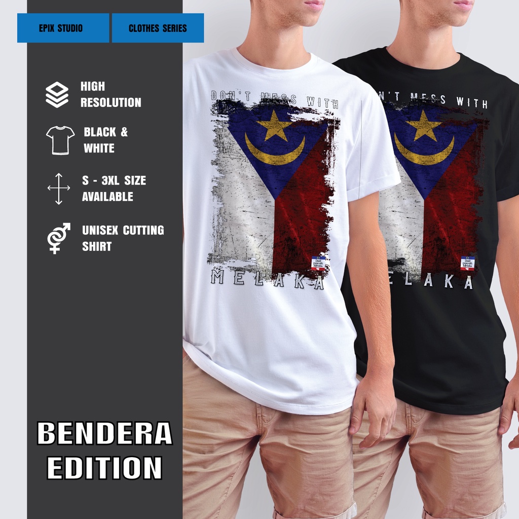 TSHIRT BENDERA MELAKA VIRAL Design 100% Black & White Unisex Baju Viral ...
