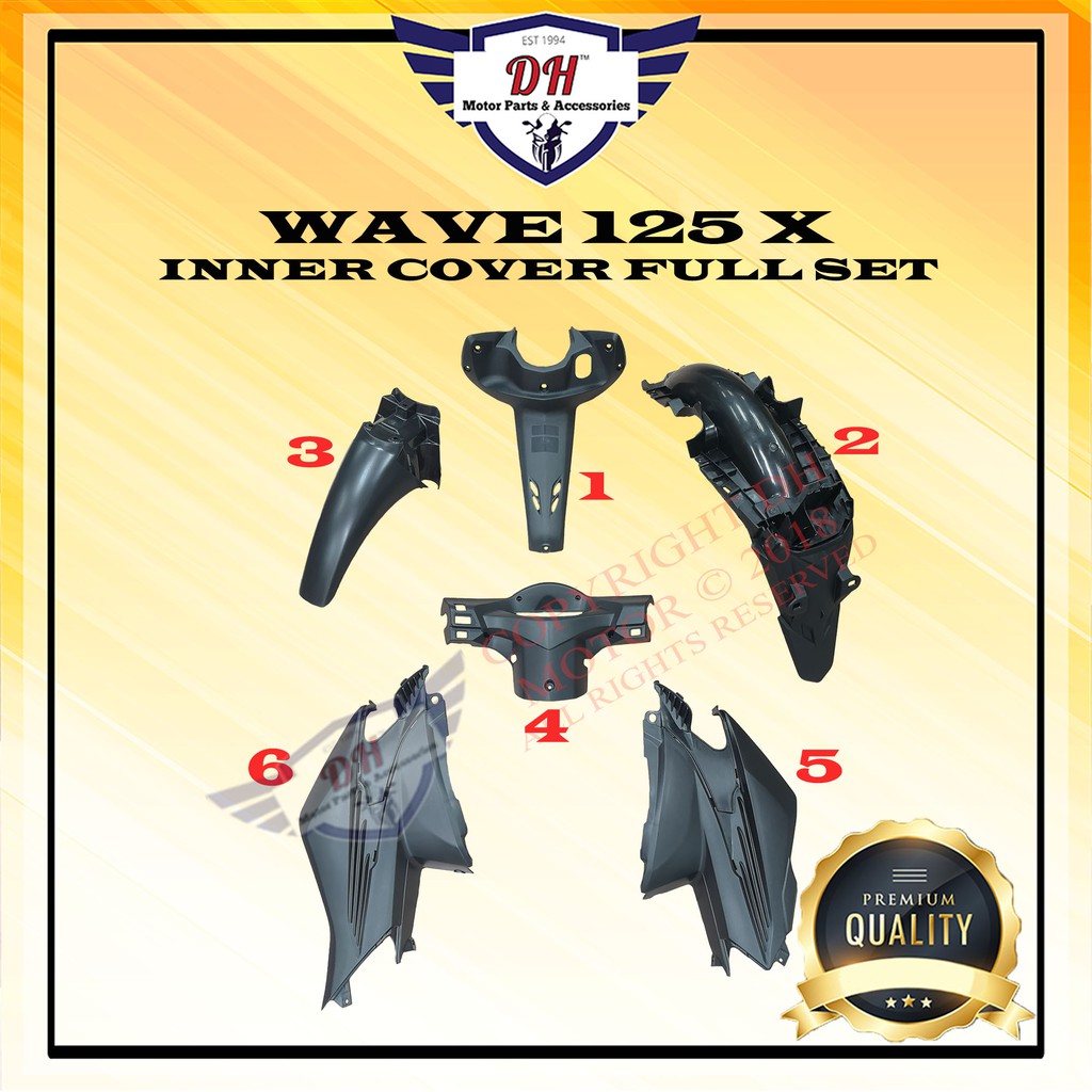 WAVE 125 X HONDA MATT BLACK INNER COVER FULL SET (1-6) ULTIMO WAVE125X ...