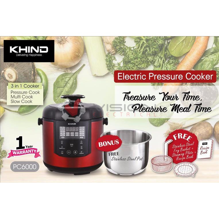 New: Khind 6.0L 3 In 1 Electric Pressure Cooker (Pressure & Multi ...