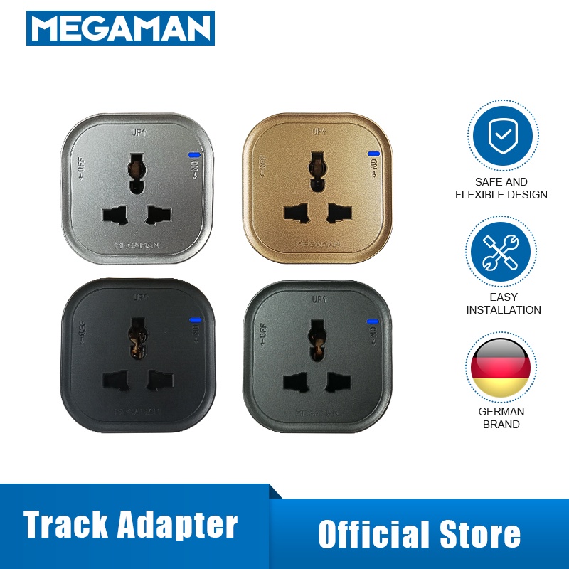 Megaman Multi Socket Square Universal Removable Adapter Power Track Socket Adapter Gray Black