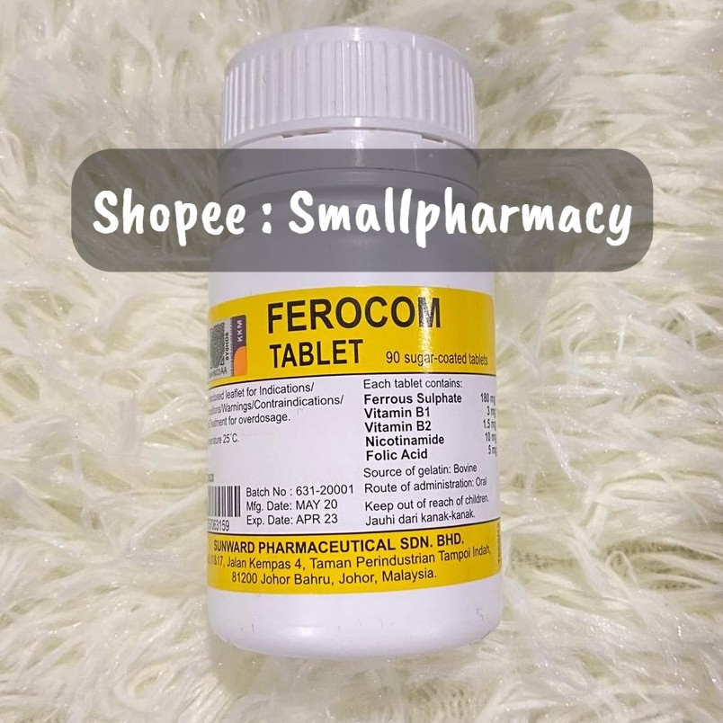 Sunward Ferocom 90 tablet ( Iron Ferrous Sulphate , Vitamin B1 , B2 ...