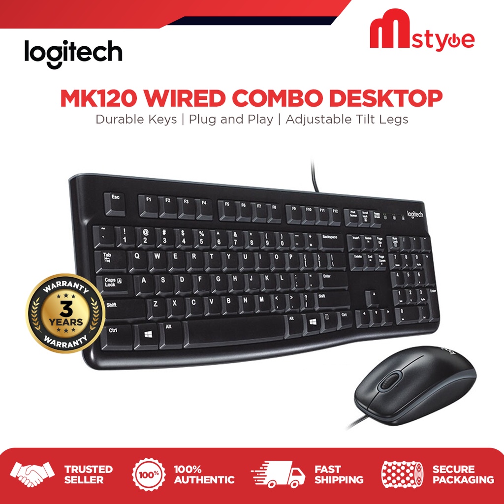 Logitech Mk120 Usb Keyboard And Mouse Combo With Quiet Typing Durable Keys Plug And Play Usb
