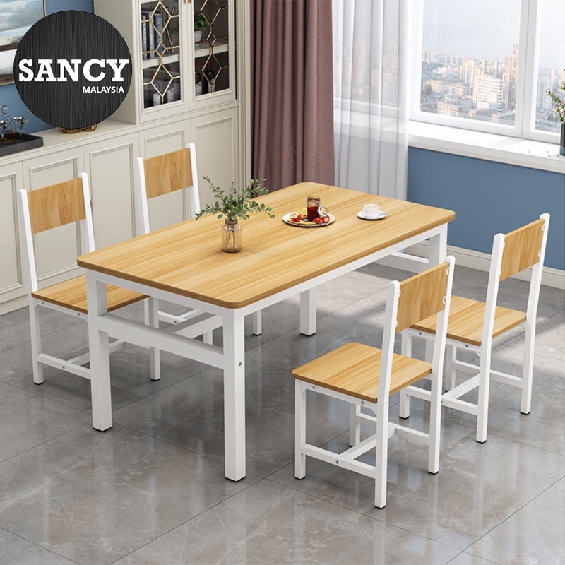 SANCY Steel Rounded Edge Rectangular Design Solid Wood Dining Table ...