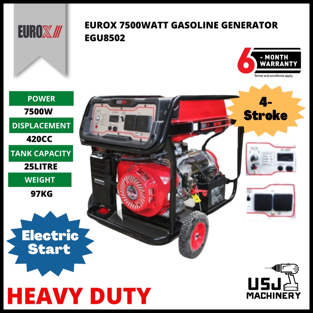 EUROX 7500Watt 420CC 4-Stroke Gasoline Generator EGU8502 - Electric Start - | 6 Months Warranty ...