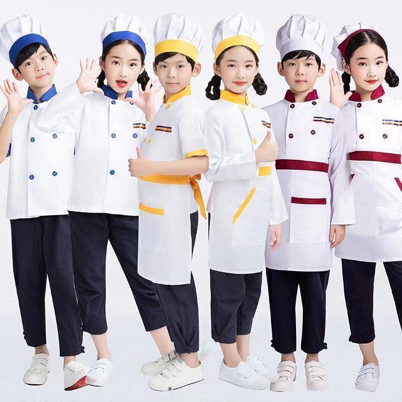 Short Sleeve Kids Chef Uniform hat+tops+apron set Cosplay Costumes Cook ...