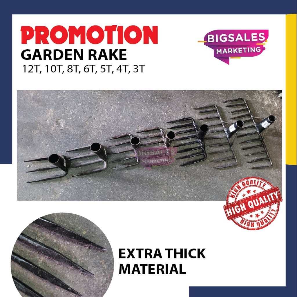 BIGSALES Heavy Duty Extra Thick Black Garden Rake / Cakar Besi Tebal ...