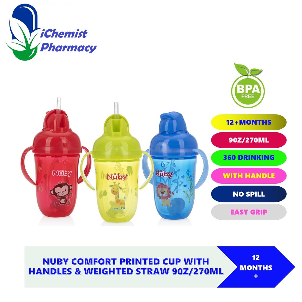 (NB52002) NUBY COMFORT PRINTED CUP WITH HANDLES & WEIGHTED STRAW 90Z/270ML (12+MONTHS) | Shopee ...