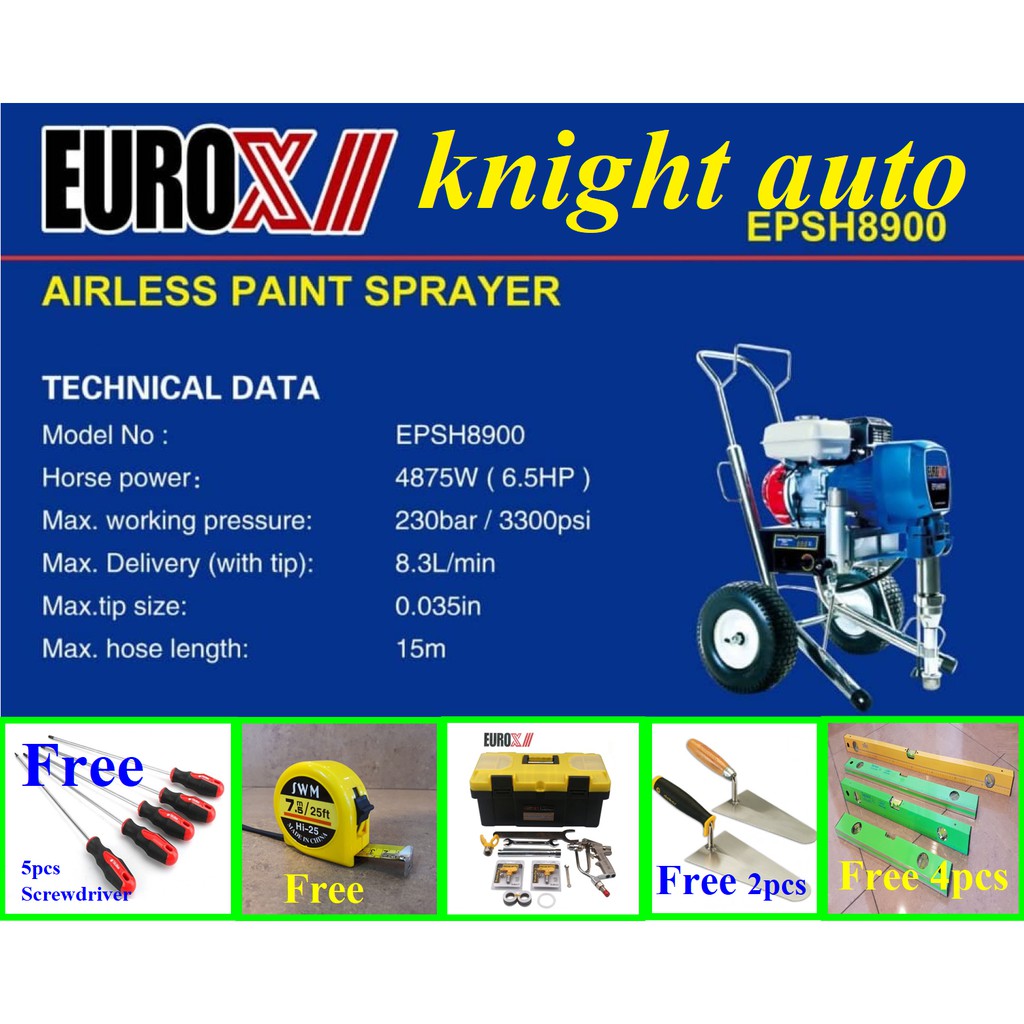 FreeGifts- Eurox EPSH8900 Airless Paint Sprayer 4875w 230bar | Shopee Malaysia