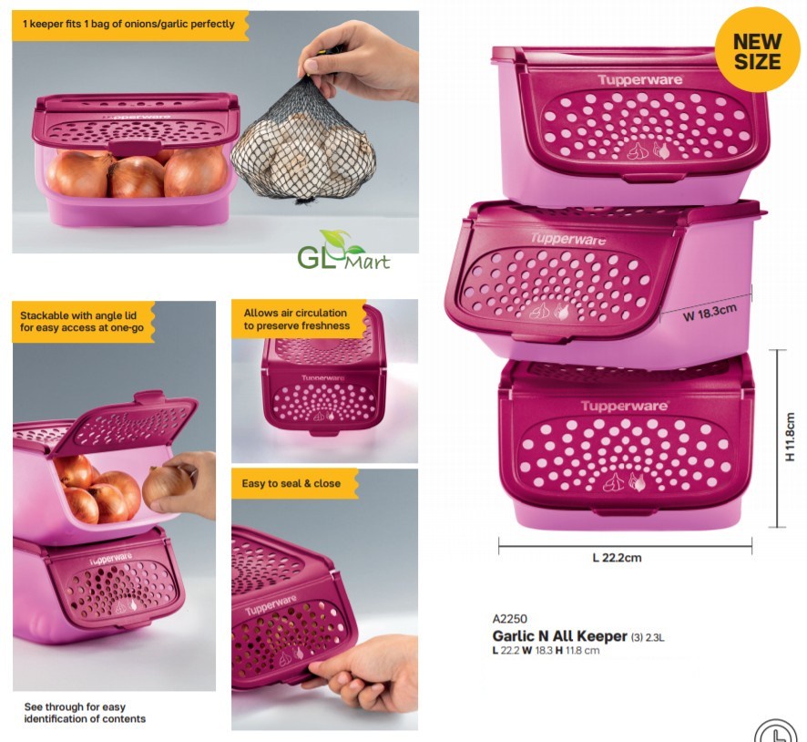 6 Jenis: Tupperware Garlic N All Keeper 2.3L/ Garlic Keeper 3L / 5.5L ...
