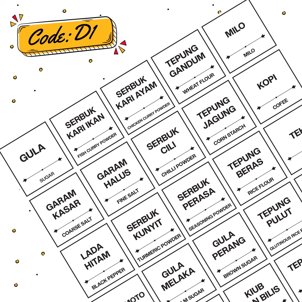 LIST SEDIA ADA - STICKER DAPUR WATERPROOF + KOTAK (75PCS NAMA BARANG ...