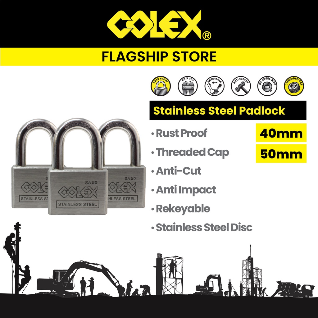 Colex Rust-Proof Stainless Steel Threaded Cap Padlock (40mm/50mm x 3 ...