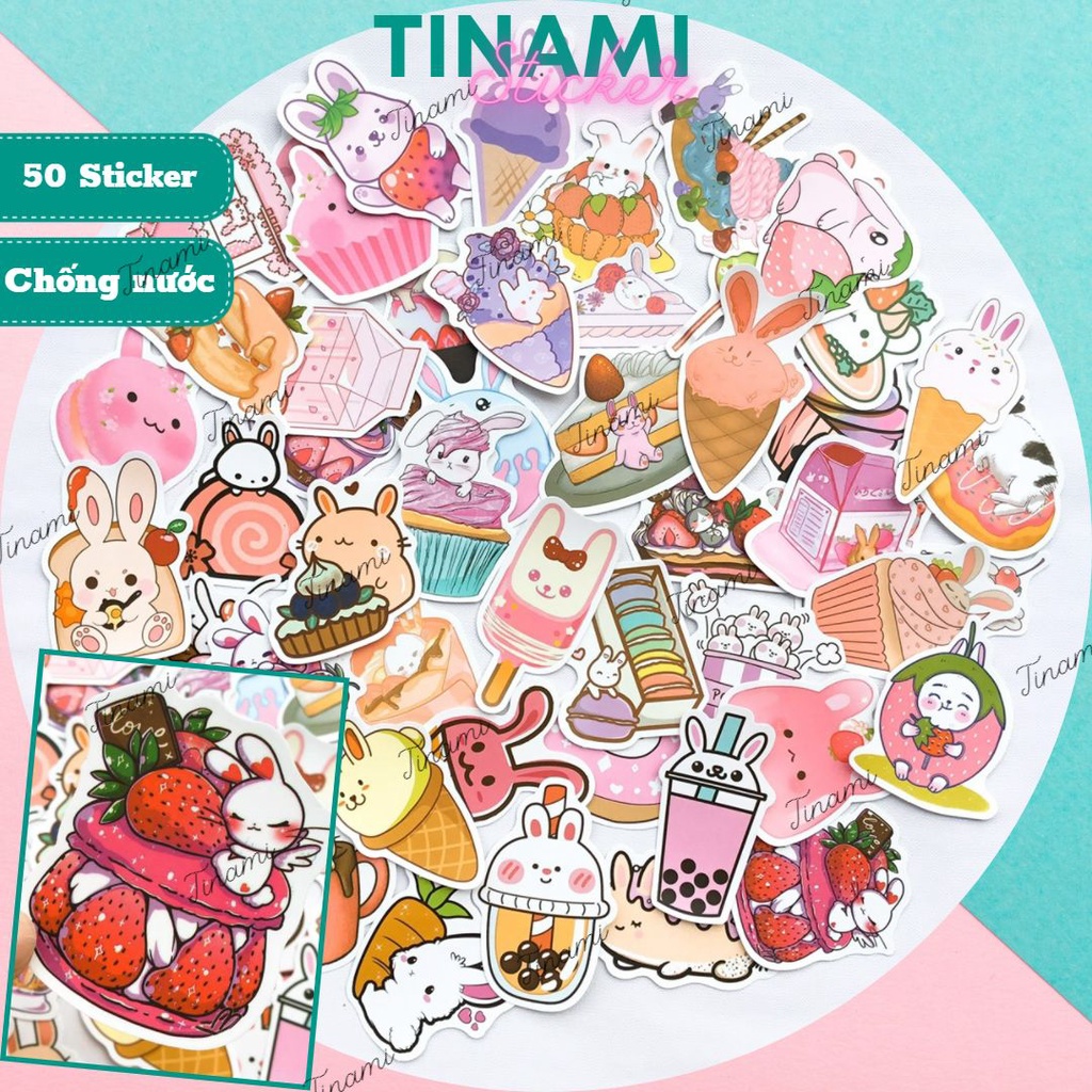 Set Of 50 Stickers Theme Cute Cream And Rabbit Waterproof Stickers Used To decor Tinami | Shopee ...
